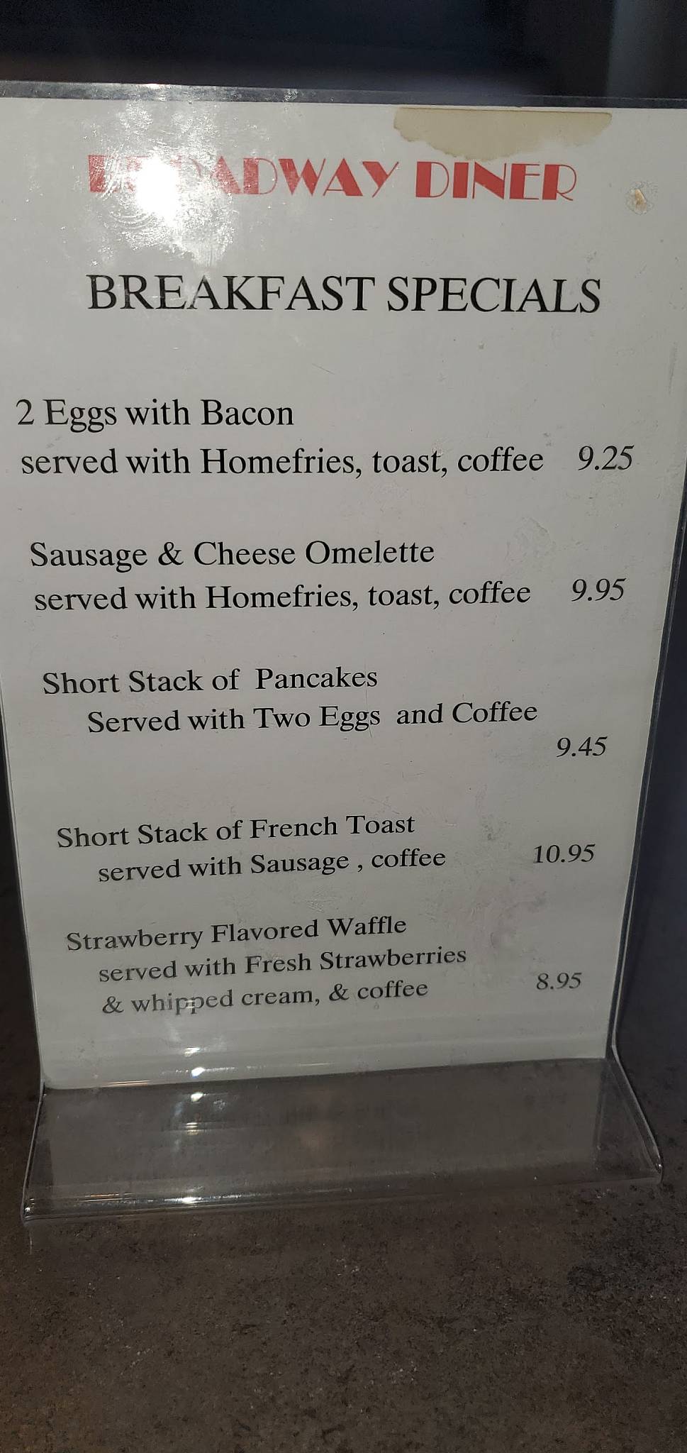 Menu at Broadway Diner restaurant, Endwell