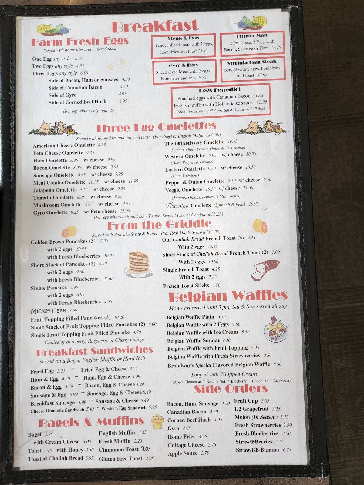 Menu at Broadway Diner restaurant, Endwell