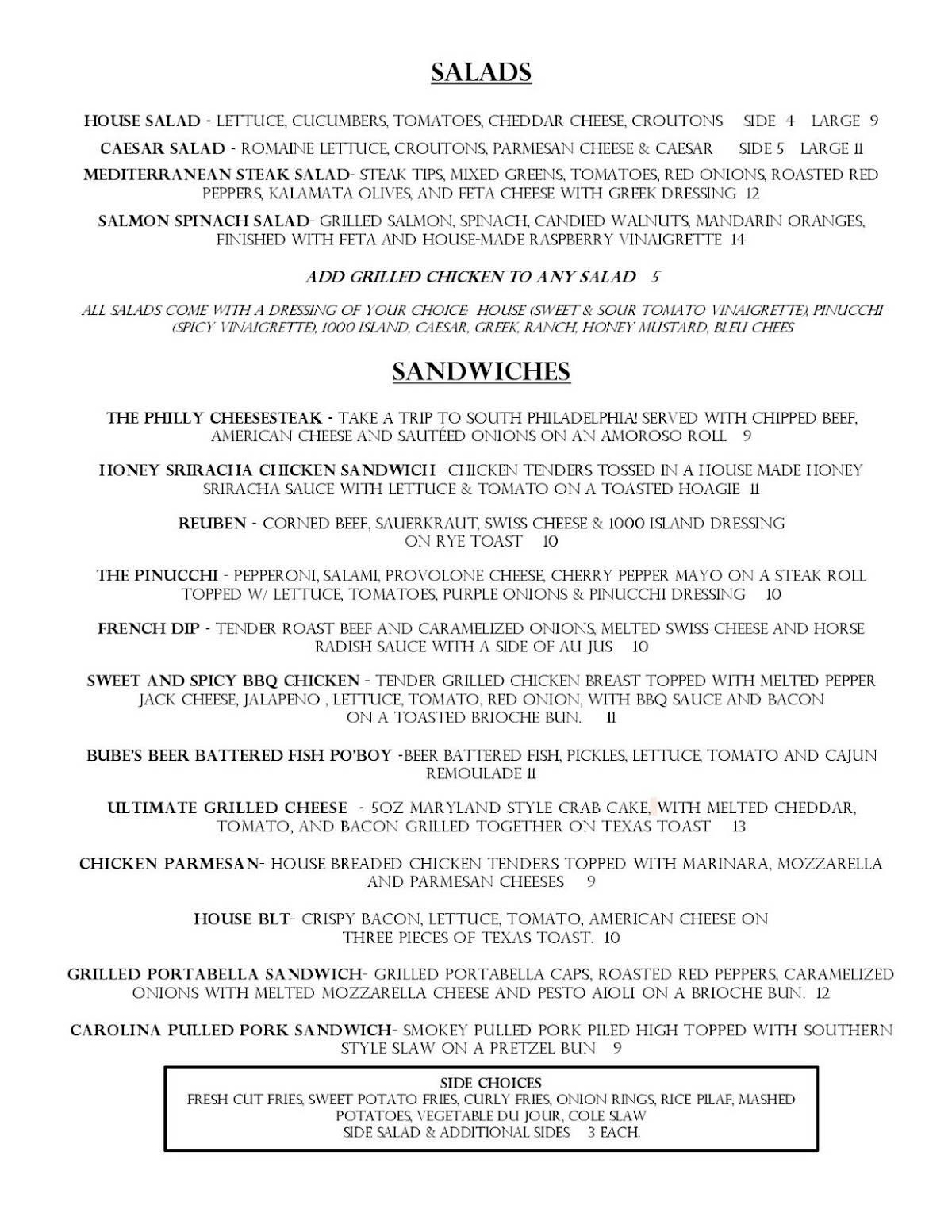 Menu at Bube's Brewery pub & bar, Mount Joy, 102 N Market St