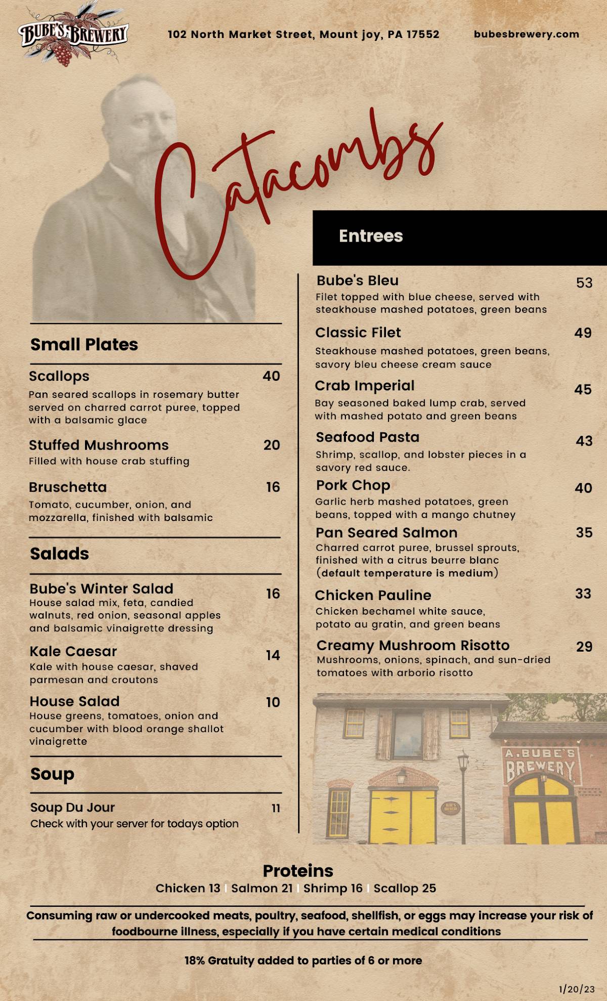 Menu at Bube's Brewery pub & bar, Mount Joy, 102 N Market St