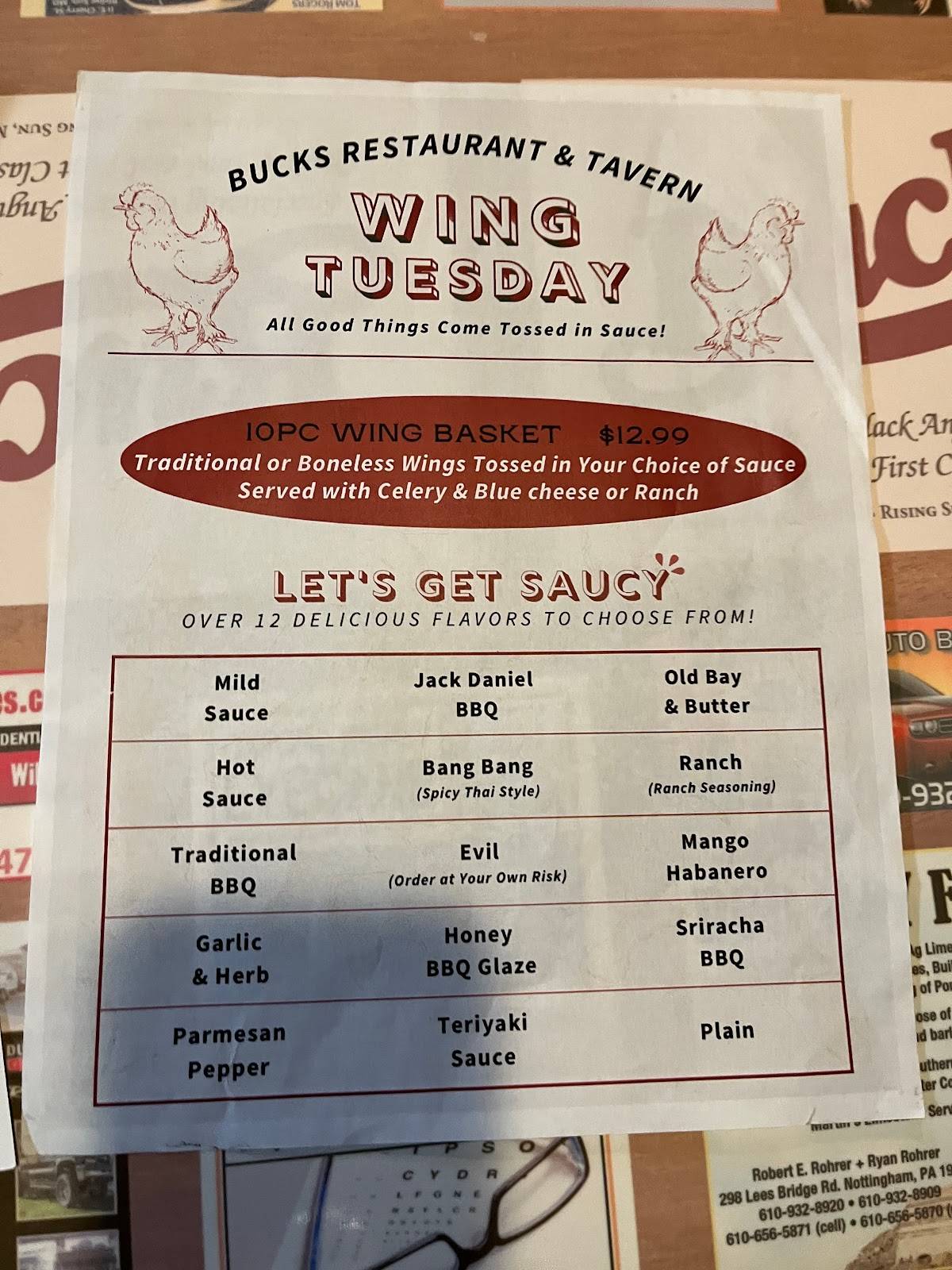 Menu at Buck's Restaurant and Tavern, Rising Sun