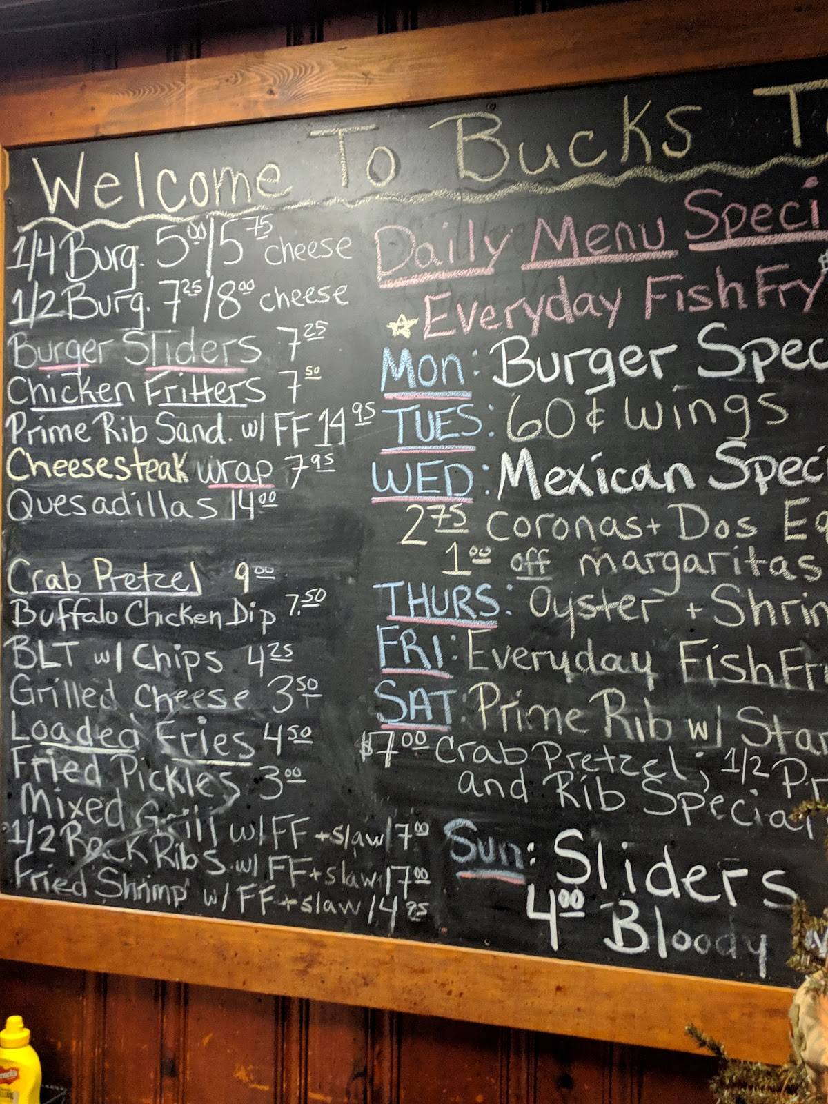 Menu at Buck's Restaurant and Tavern, Rising Sun