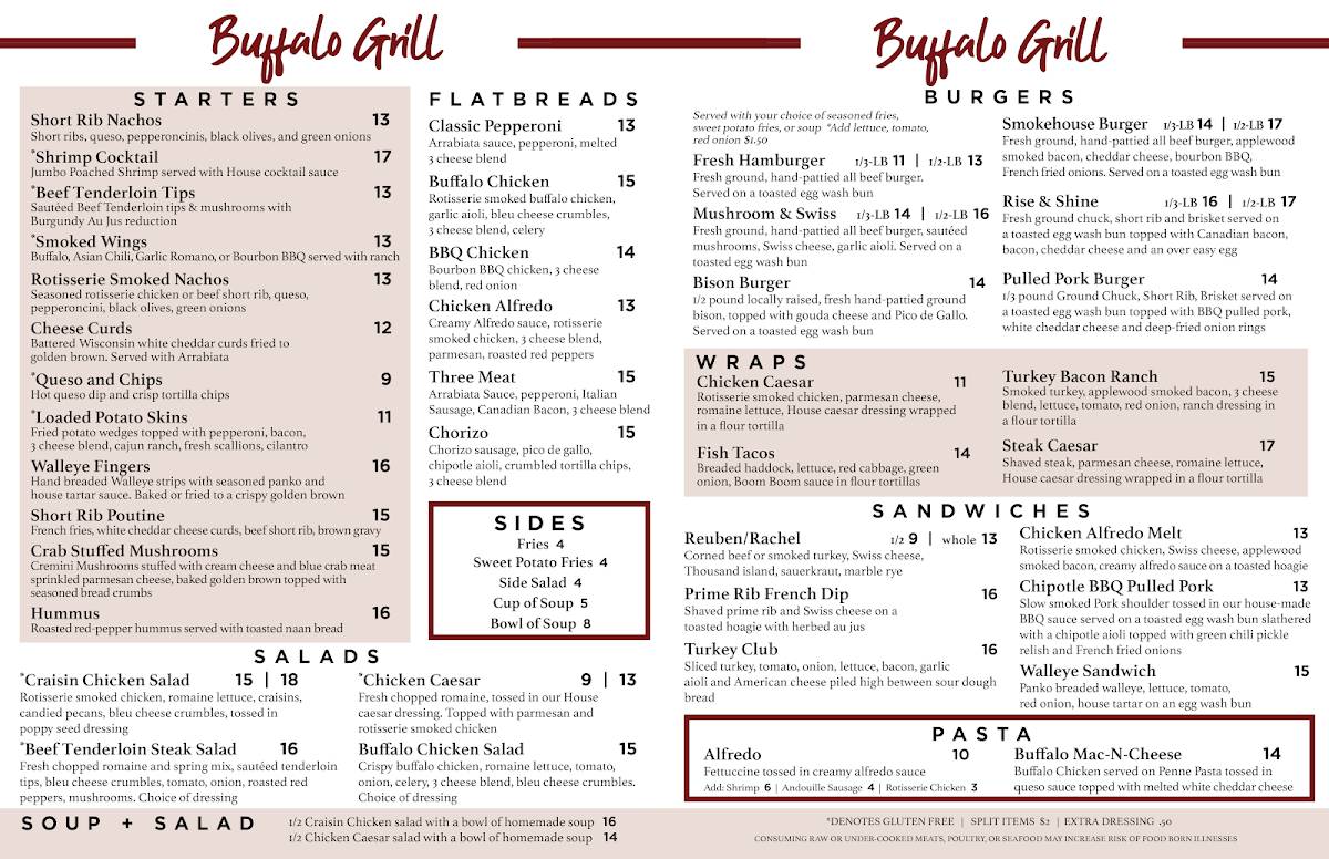 Menu at Buffalo Grill steakhouse, Jamestown, 103 1st Ave S