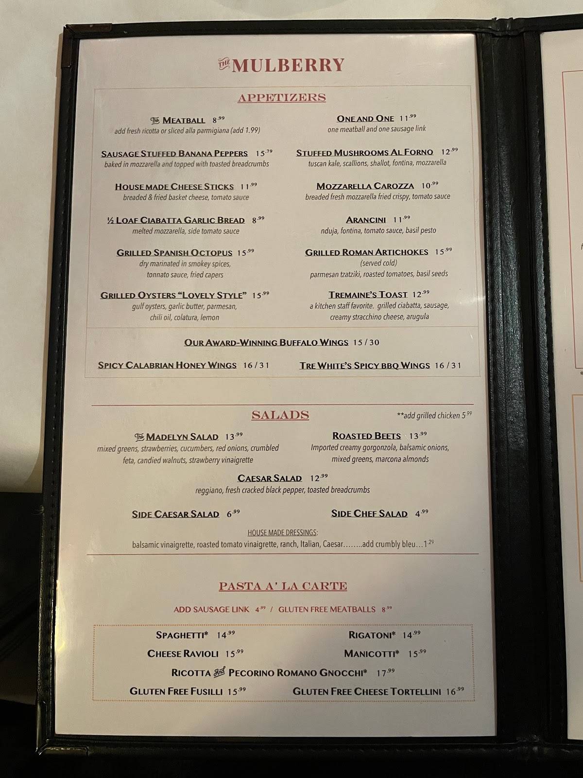 Menu at Mulberry Italian Ristorante pub & bar, Lackawanna