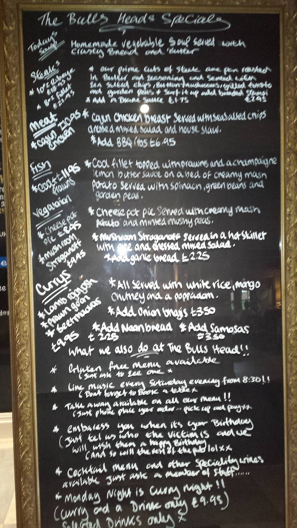 Menu at Bulls Head pub & bar, Broxbourne, High Rd Turnford