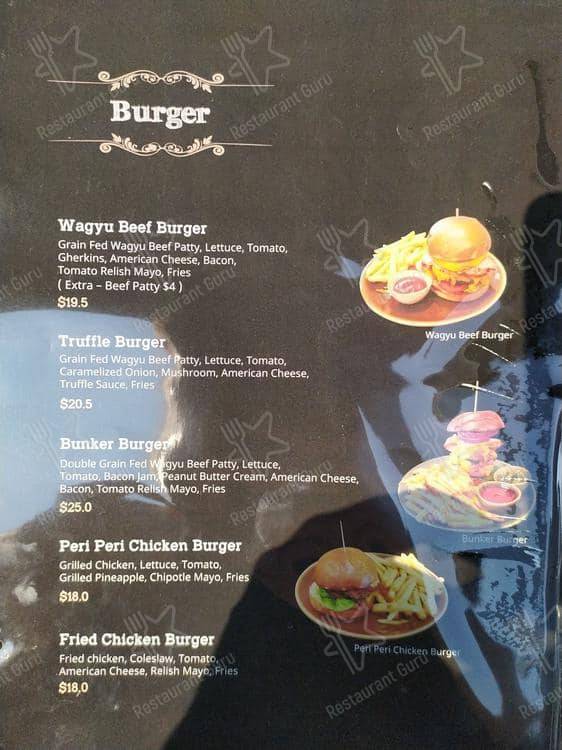 Menu at Bunker 64 Lidcombe cafe, Lidcombe