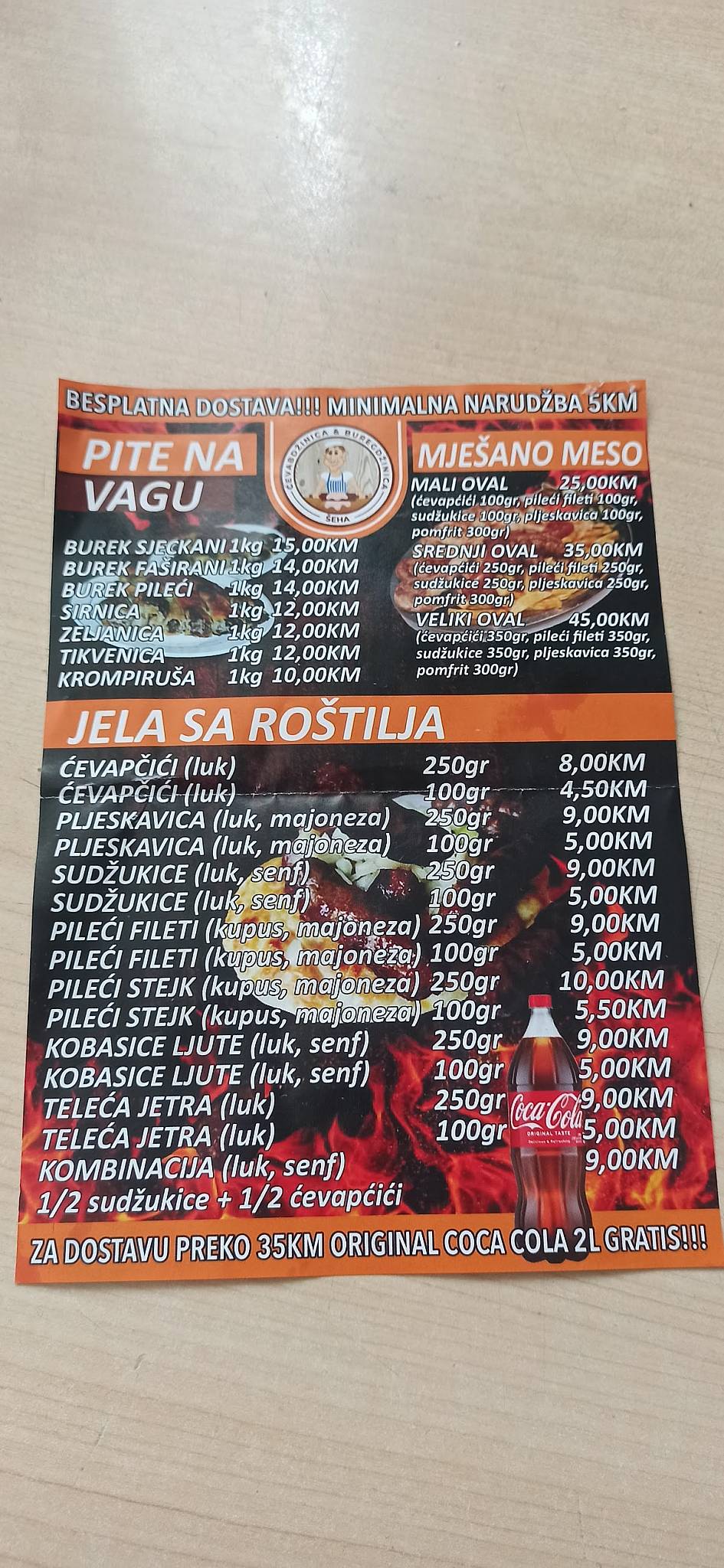Menu at Buregdžinica/Ćevabdžinica "Šeha" restaurant, Sarajevo