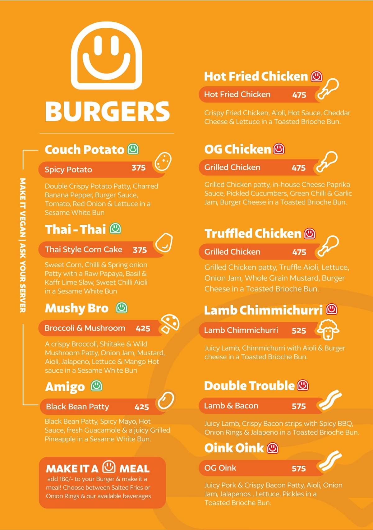 Menu at Burger Crew, New Delhi