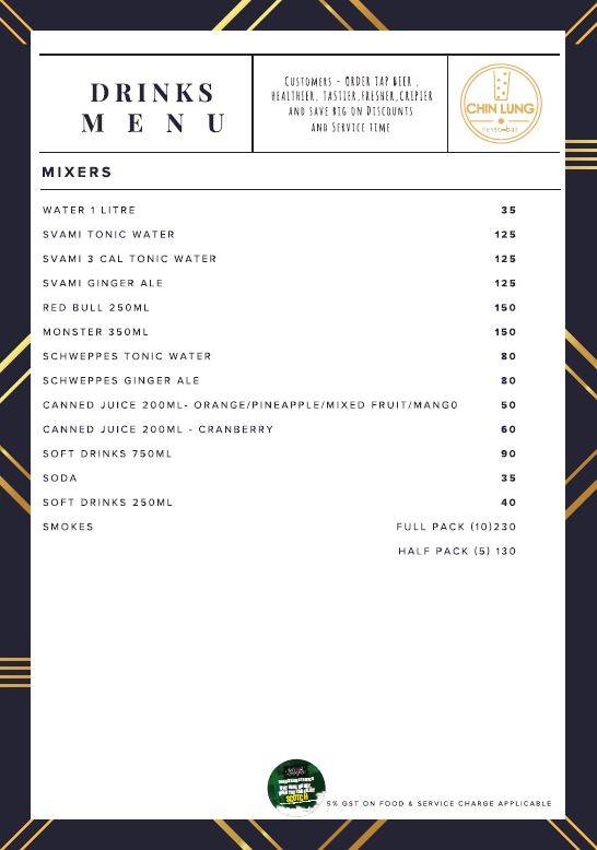 Menu at Chin Lung Restobar, Bengaluru, 206