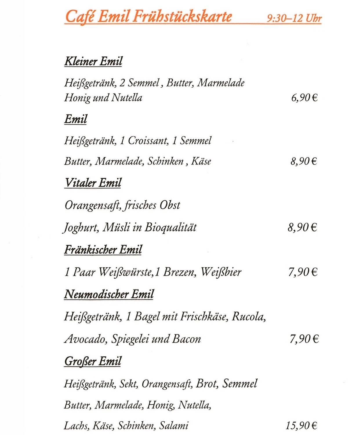 Speisekarte von Café Emil cafe, Heidenheim