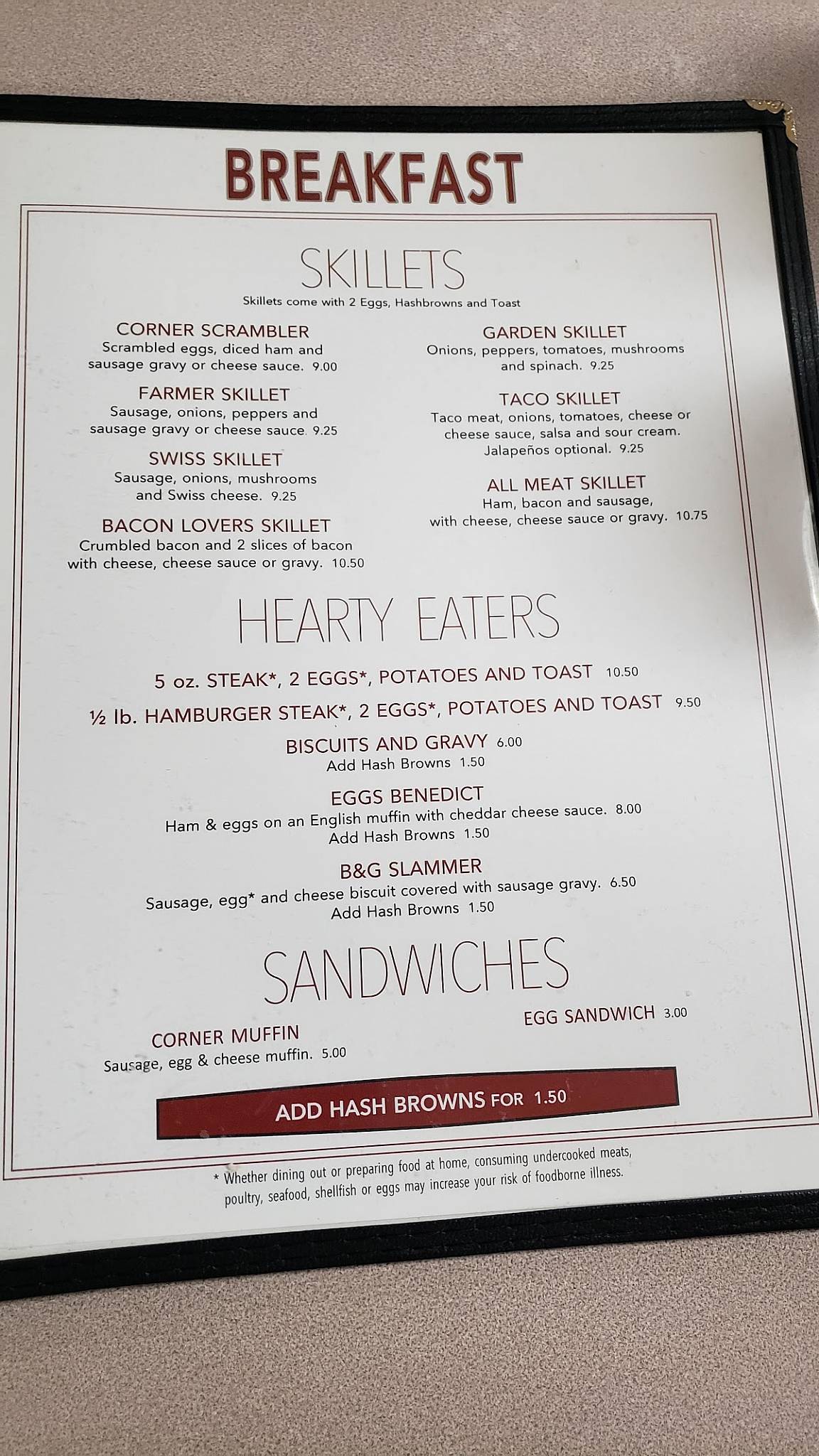 Menu at Amy's Corner Cafe, Monroe