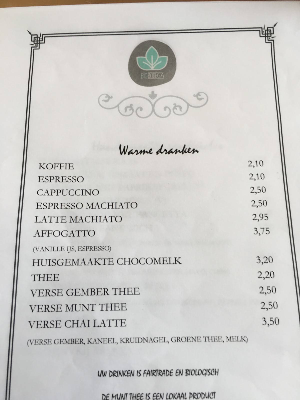 Speisekarte von BIO Bodega, Rotterdam