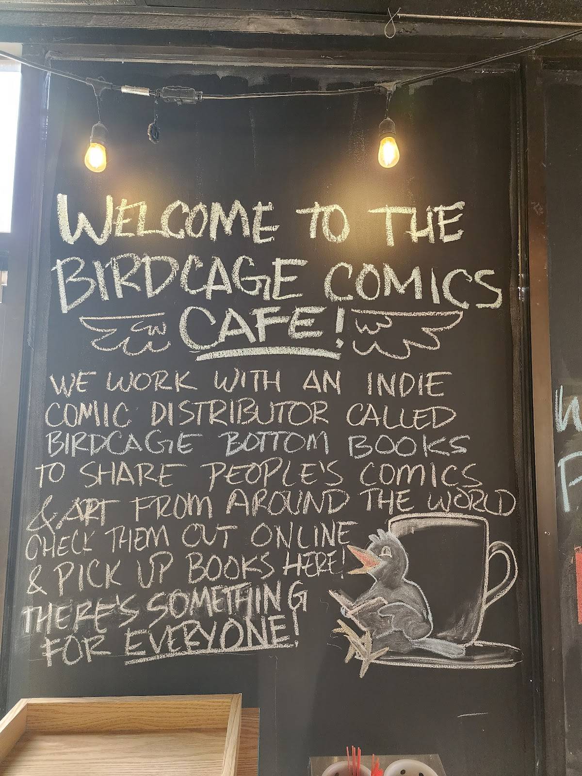 Menu at Birdcage Comics Cafe, San Bernardino