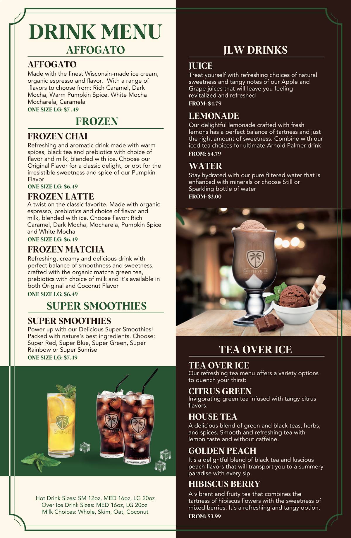 Menu at Coffeeville Company cafe, Jackson