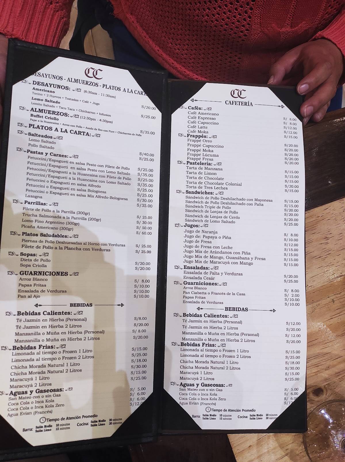 Carta de Cafe Colonial, Huancayo, Jirón Puno 482