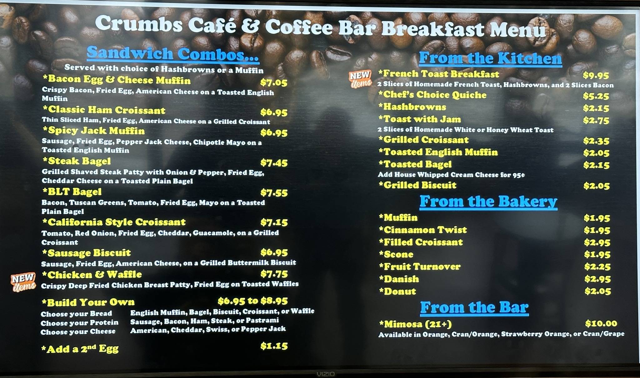 Menu at Crumbs Cafe & Coffee Bar, Calais, 405 Main St