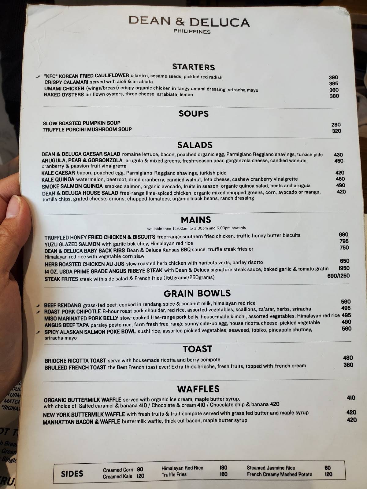 Menu at Dean and DeLuca Quezon City cafe, Quezon City