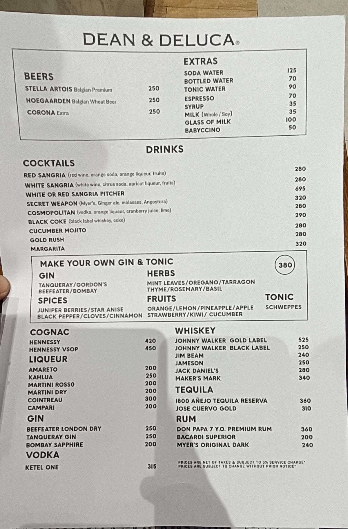 Menu at Dean and DeLuca Quezon City cafe, Quezon City