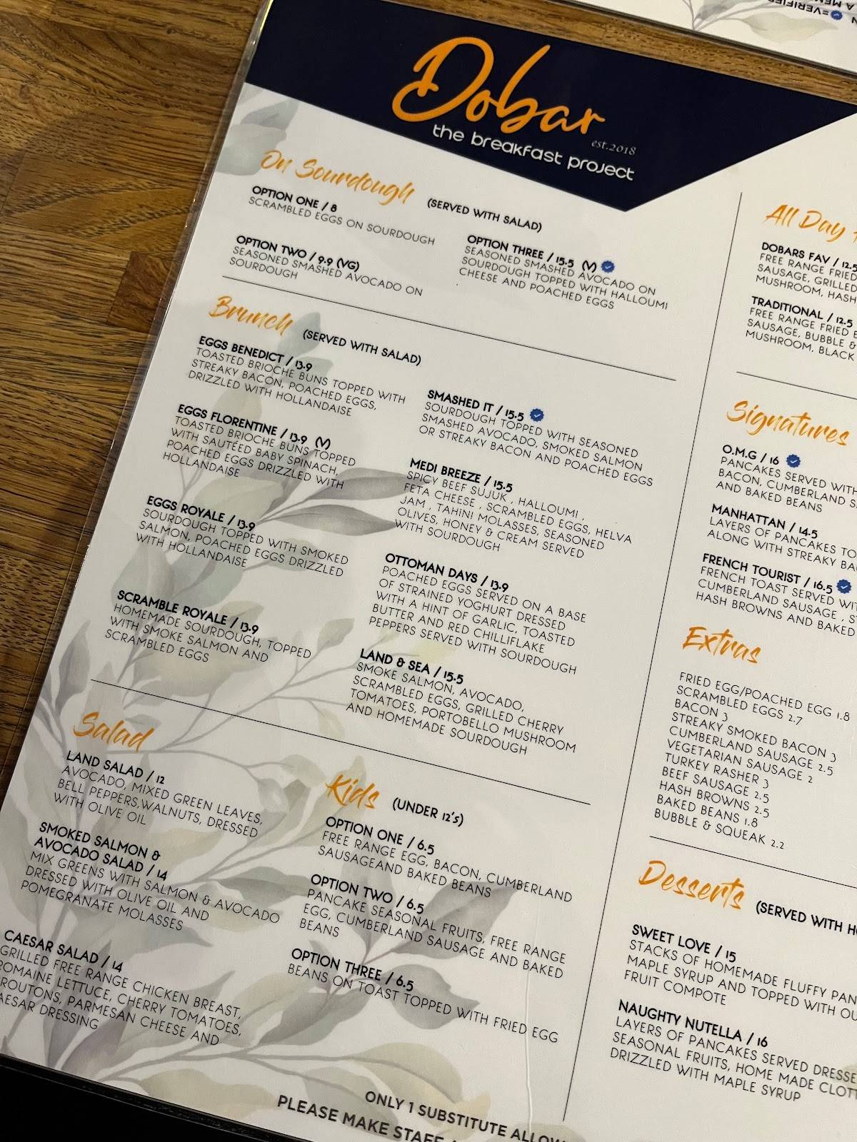 Menu at Dobar, London