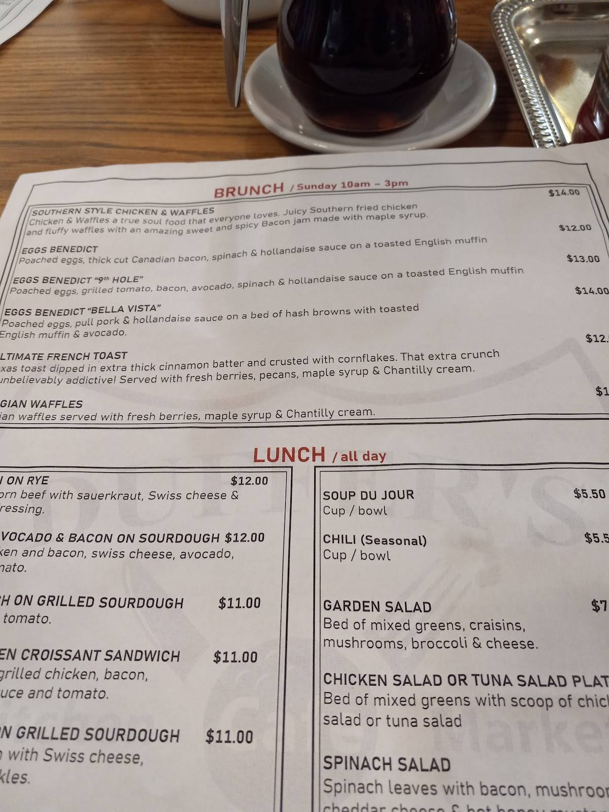 Menu at Duffer's cafe, Bella Vista