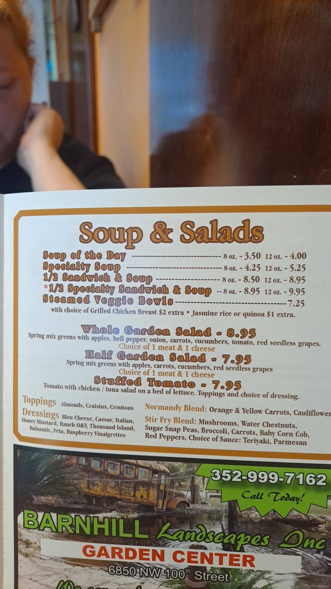 Menu at Garden Patch Cafe, Chiefland