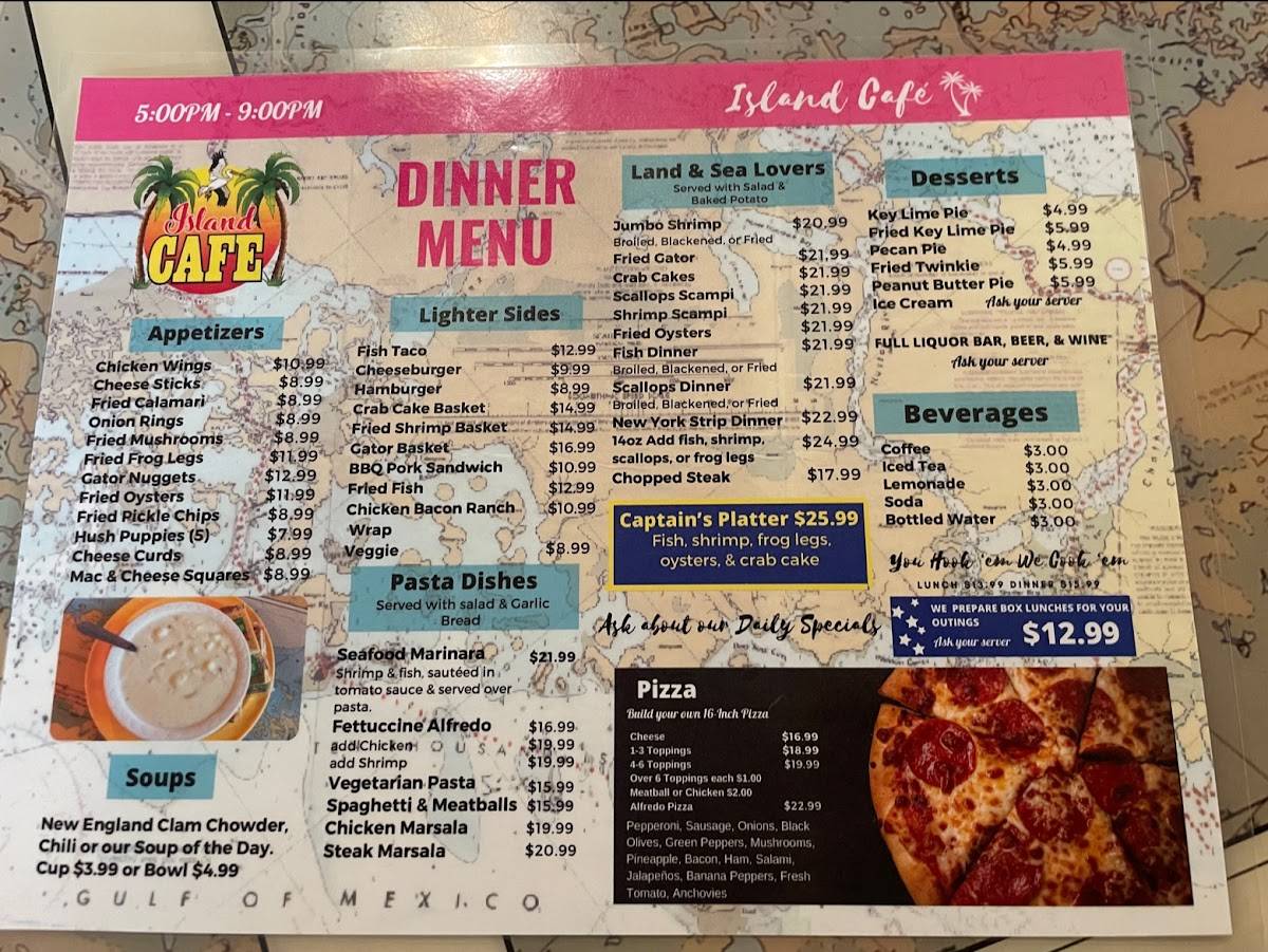 Menu at Island Cafe, Everglades City