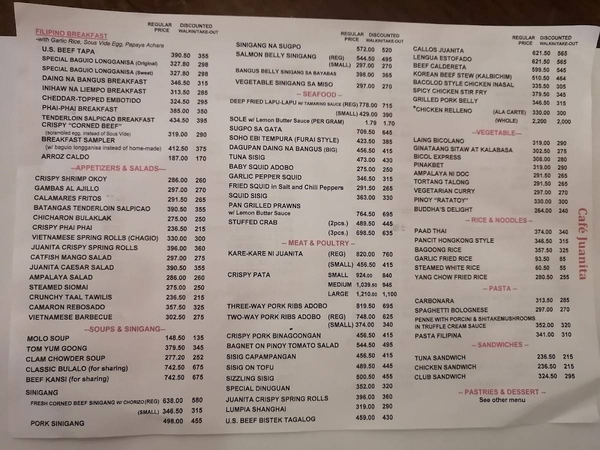 Menu at Cafe Juanita, Pasig, 19 W Capitol Dr