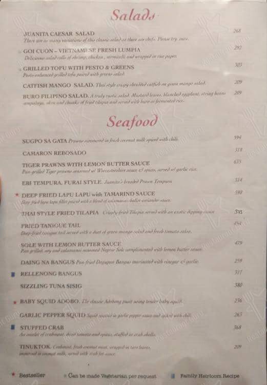Menu at Cafe Juanita, Pasig, 19 W Capitol Dr