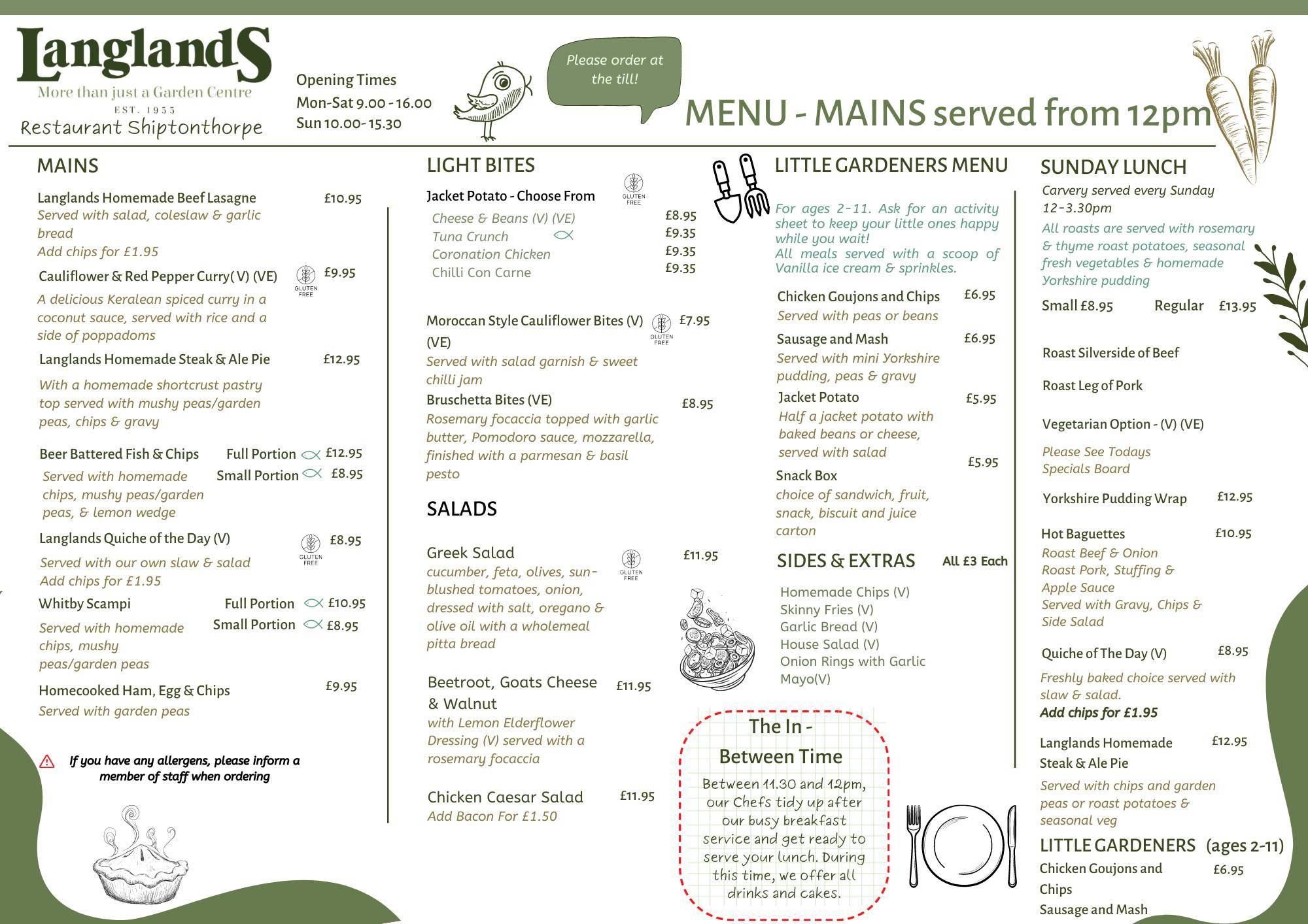 Menu at Langlands Garden Centre cafe, Market Weighton