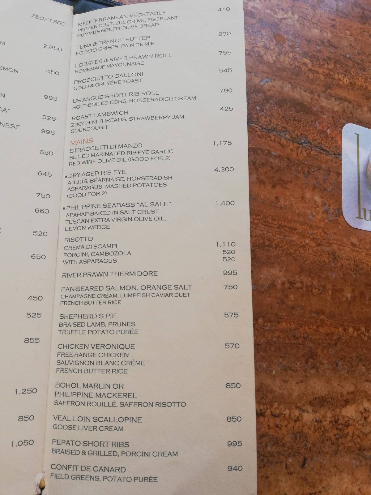 Menu at Lusso cafe, Makati, Legaspi Street