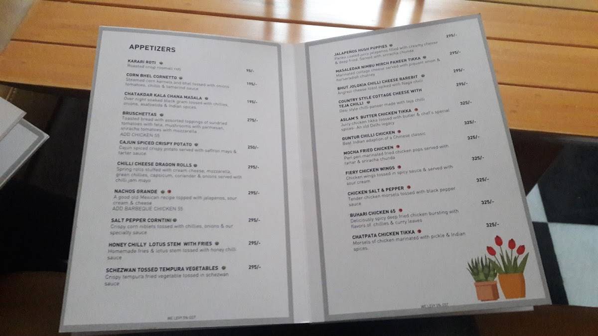 Menu at Mocha, Kanpur
