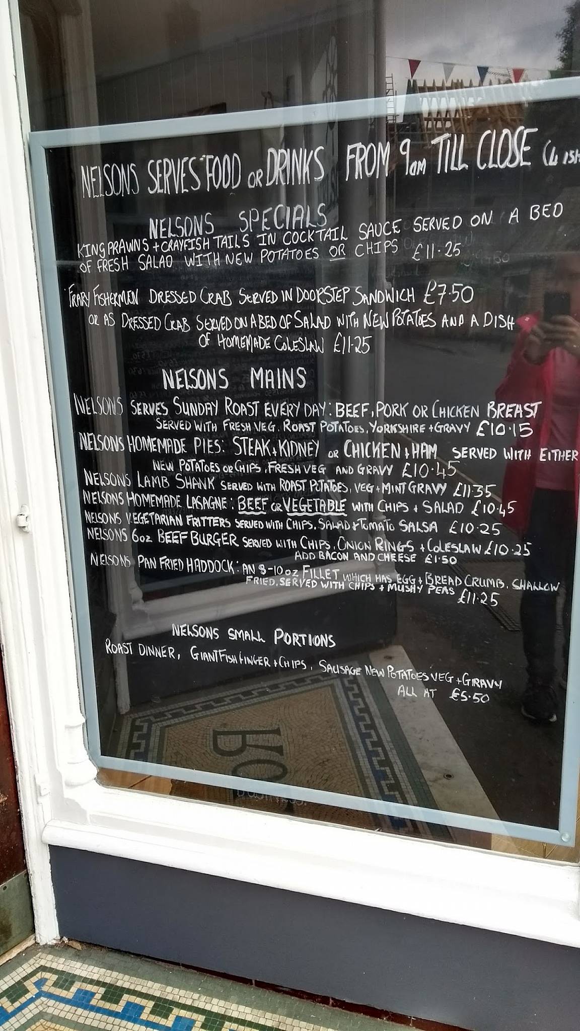 Menu at Nelson's cafe, Wells-next-the-Sea