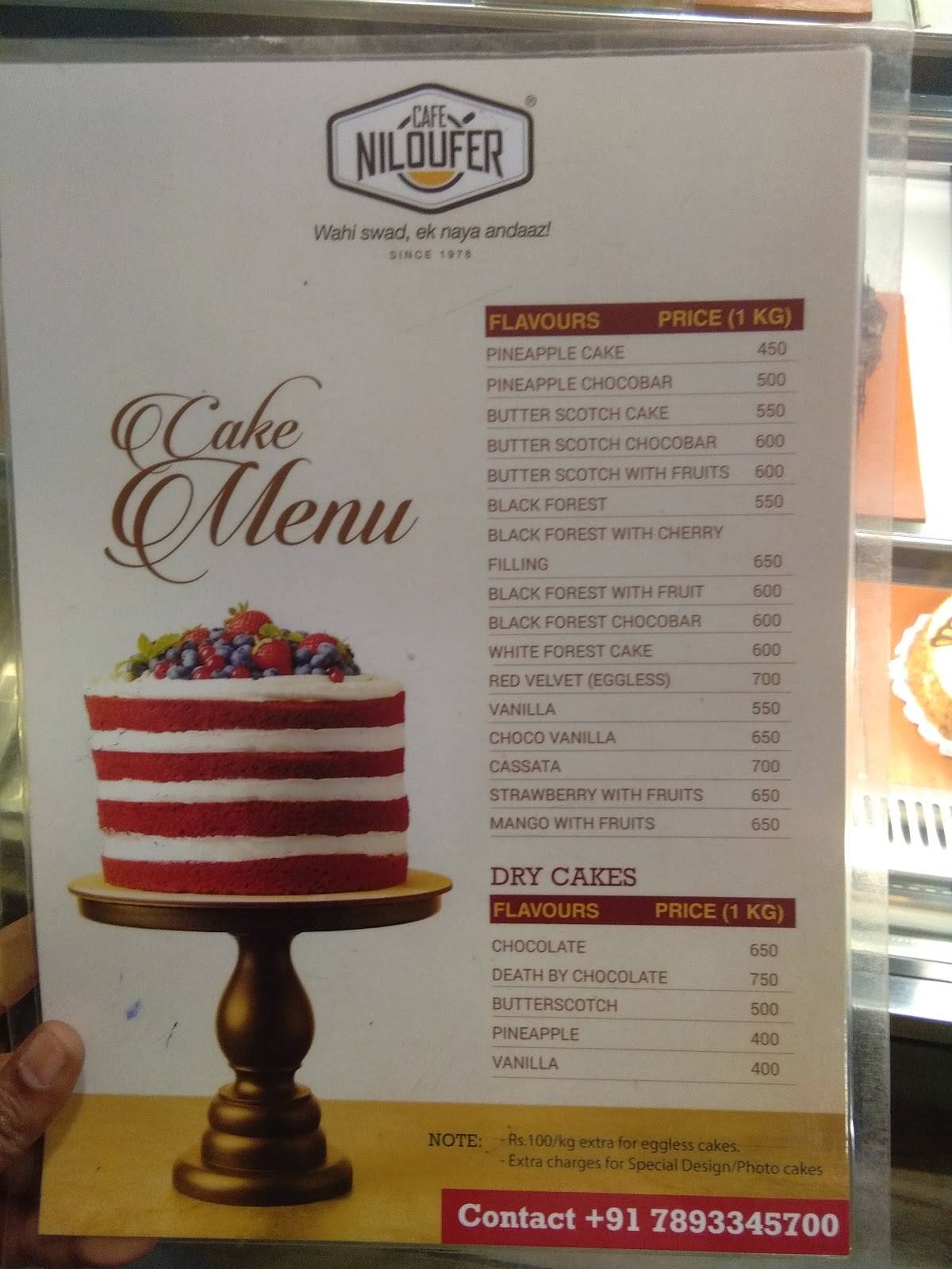 Menu at Cafe Niloufer Classic, Hyderabad, V.P