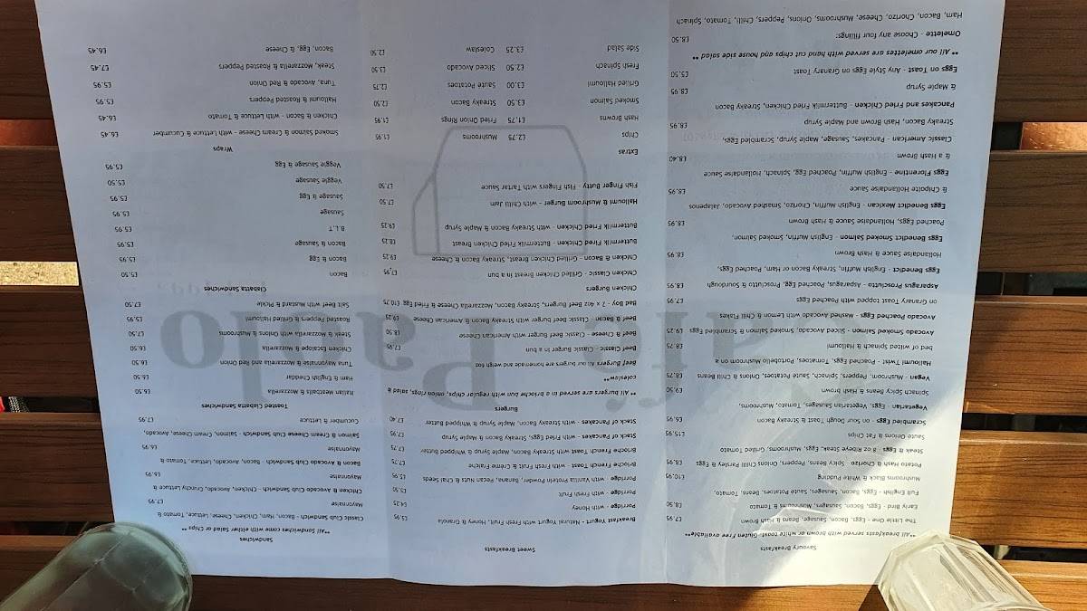 Menu at Café Paolo cafe, London, 1 The Vale