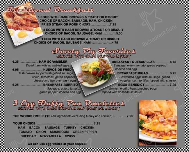 Menu at Snooty Pig Cafe, Grapevine