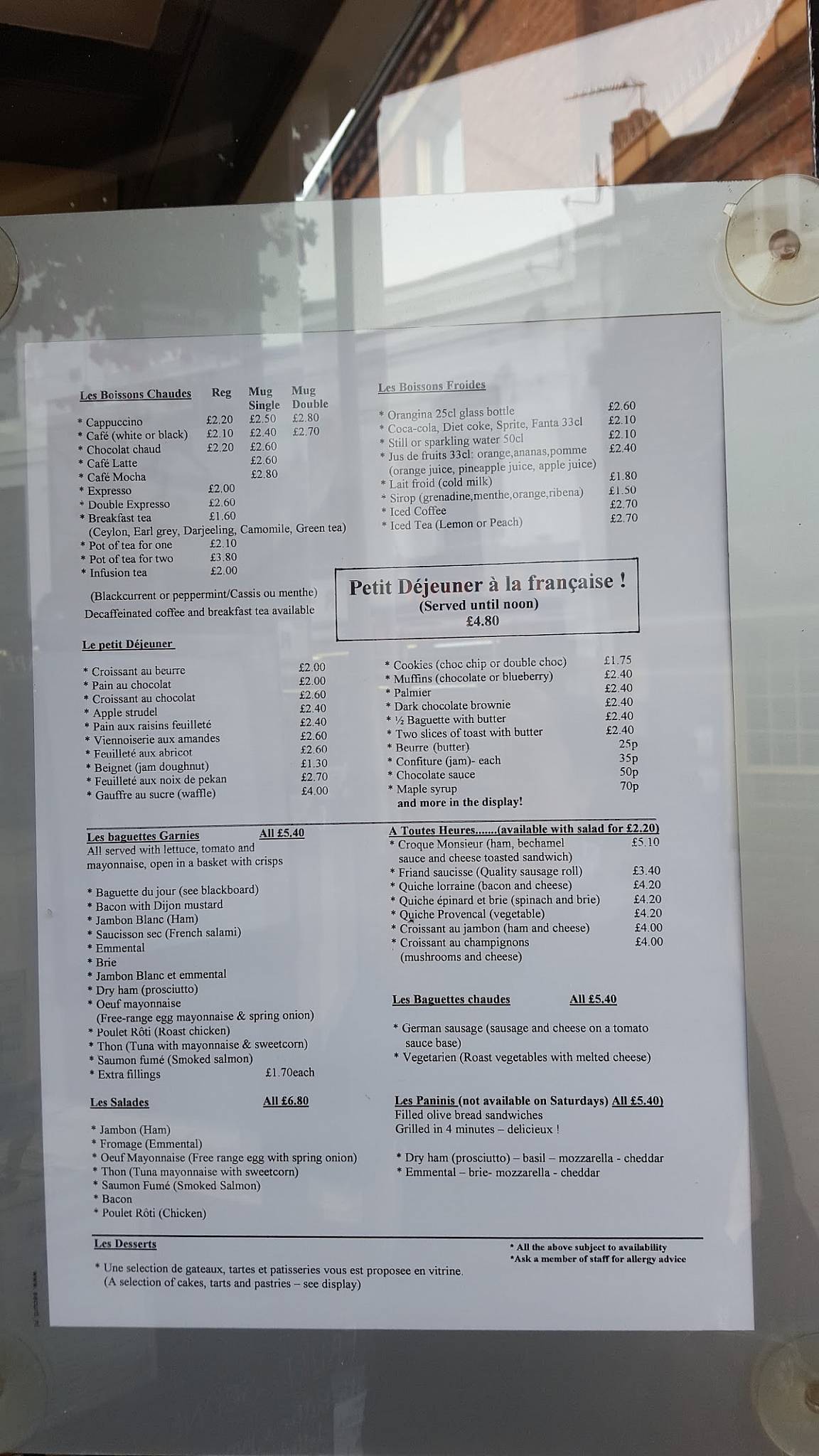 Menu at Cafe St Pierre, Canterbury