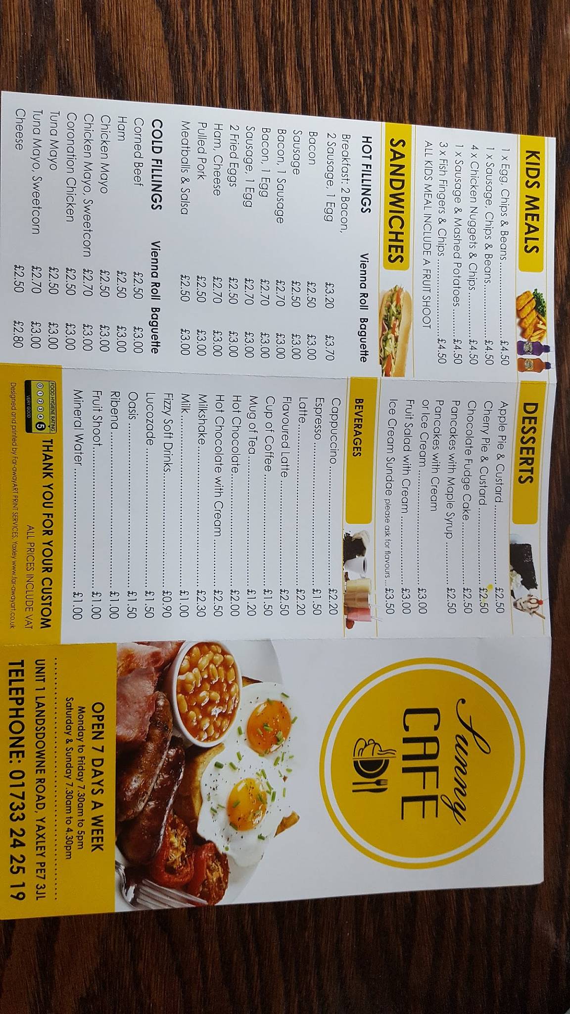 Menu at Sunny Cafe, Peterborough