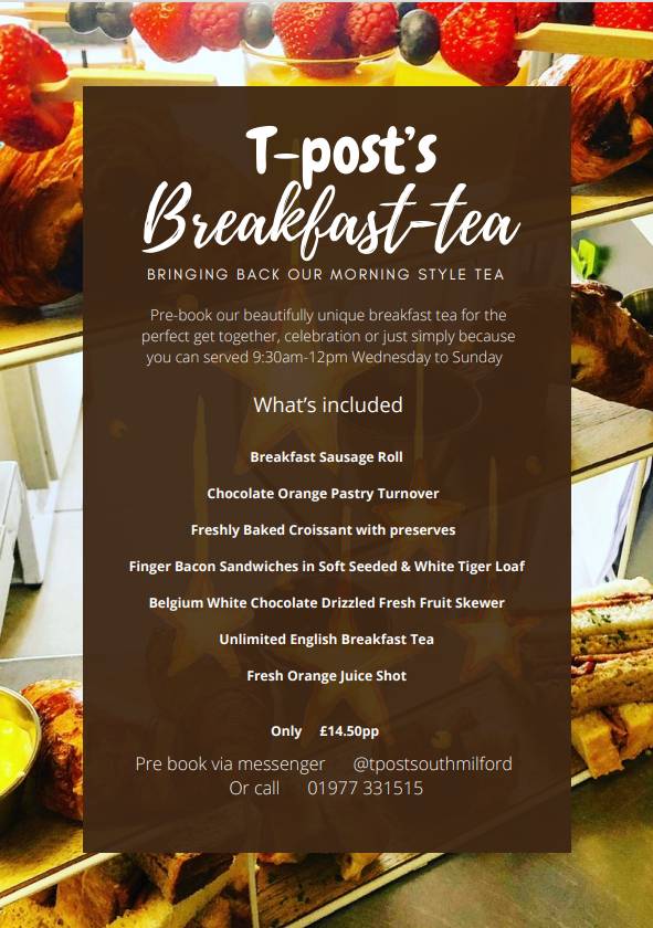 Menu at T Post Tearoom cafe, Castleford