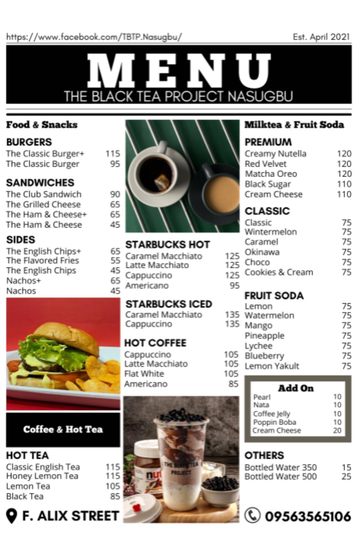 Menu at The Black Tea Project - Nasugbu cafe, Nasugbu