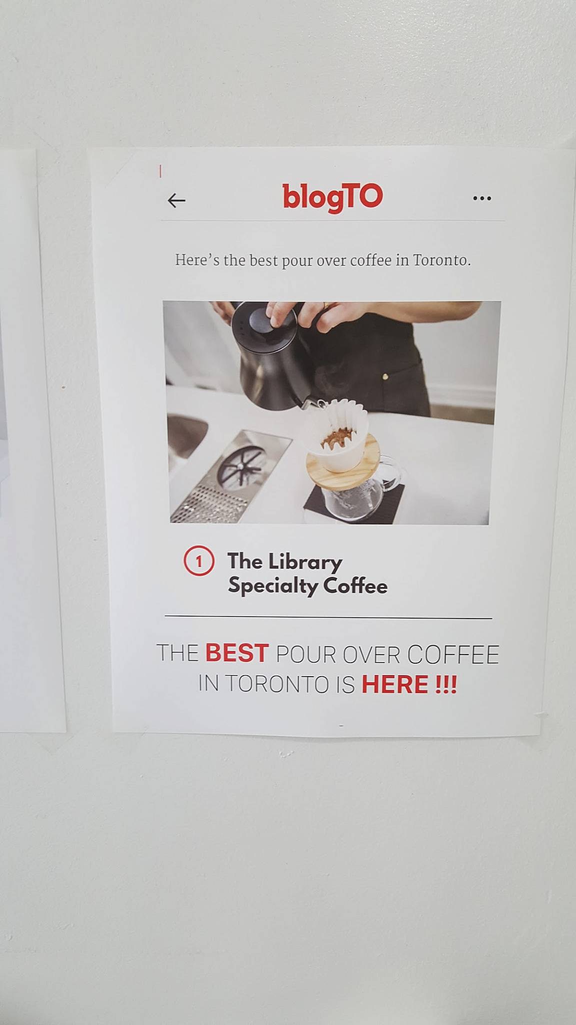 Menu at The Library Specialty Coffee cafe, Toronto, 281 Dundas St W