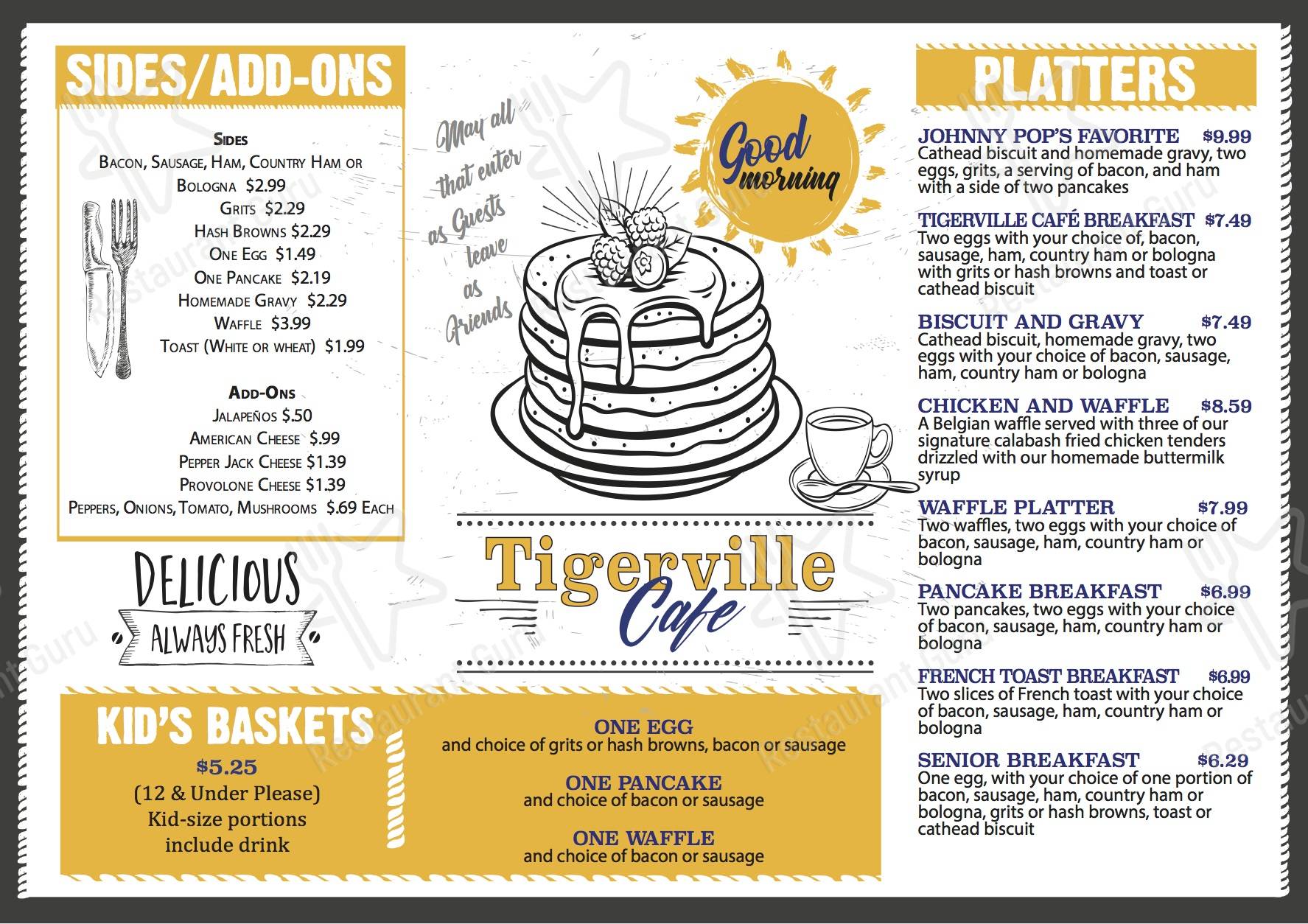 Menu at Tigerville Cafe, Greer