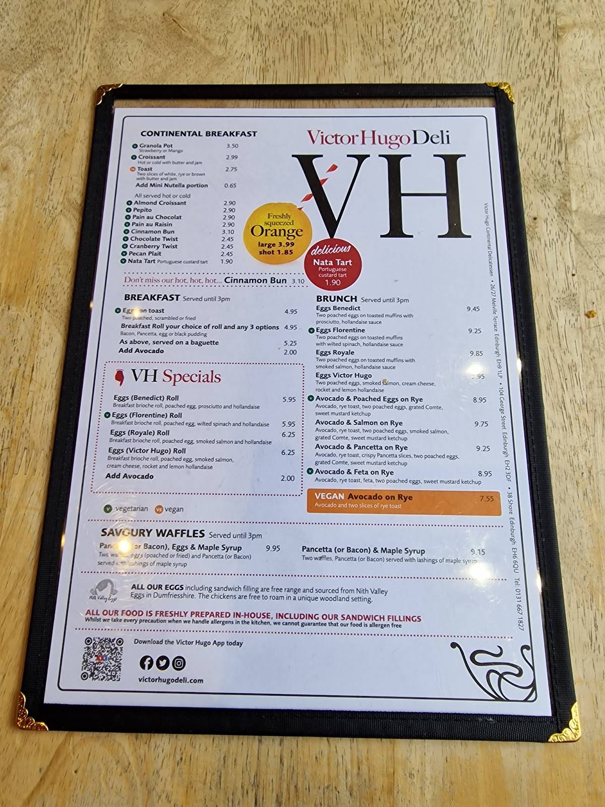 Menu at Victor Hugo Deli - Meadows cafe, Edinburgh, 26