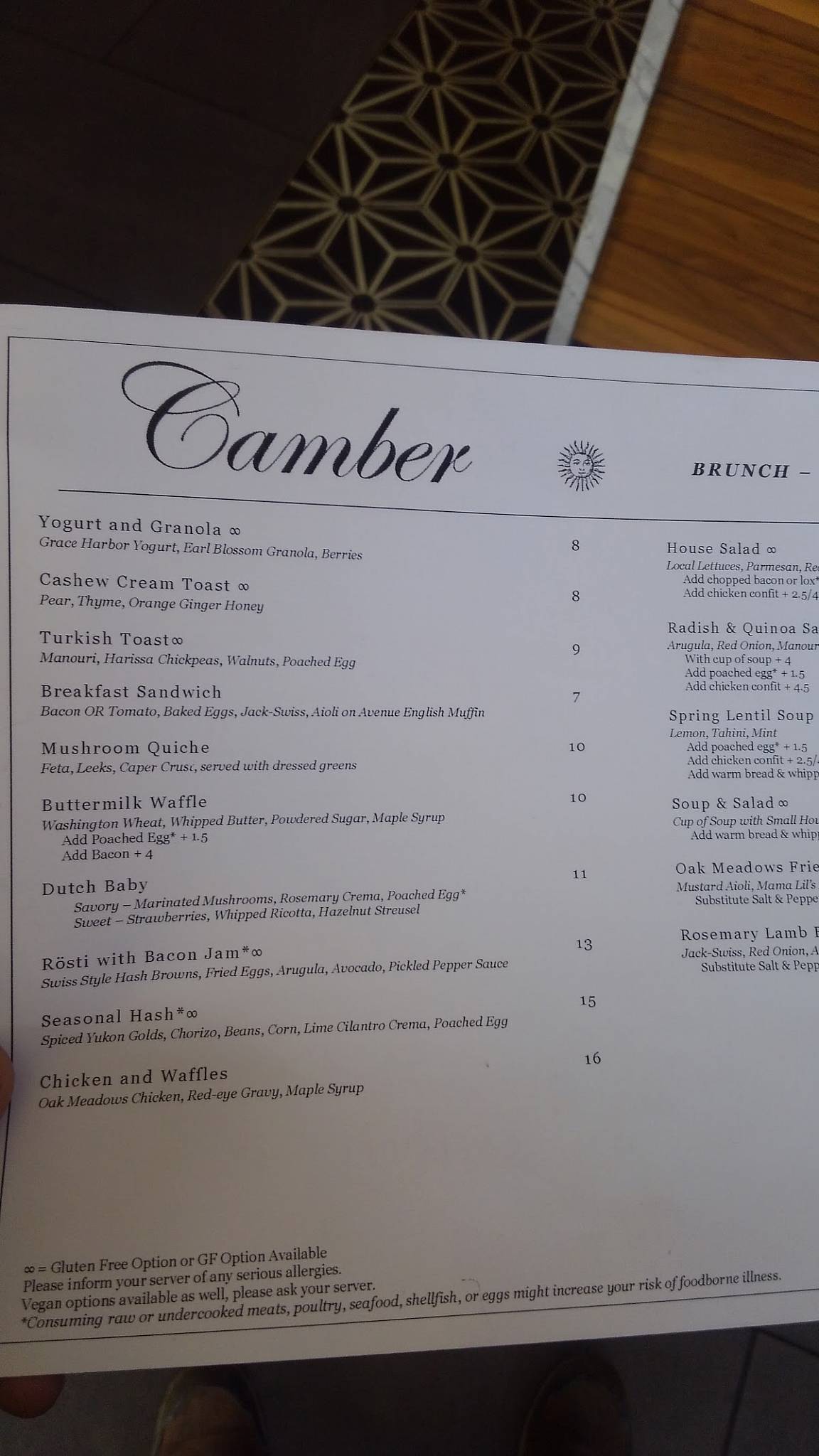 Menu at Camber Coffee cafe, Bellingham