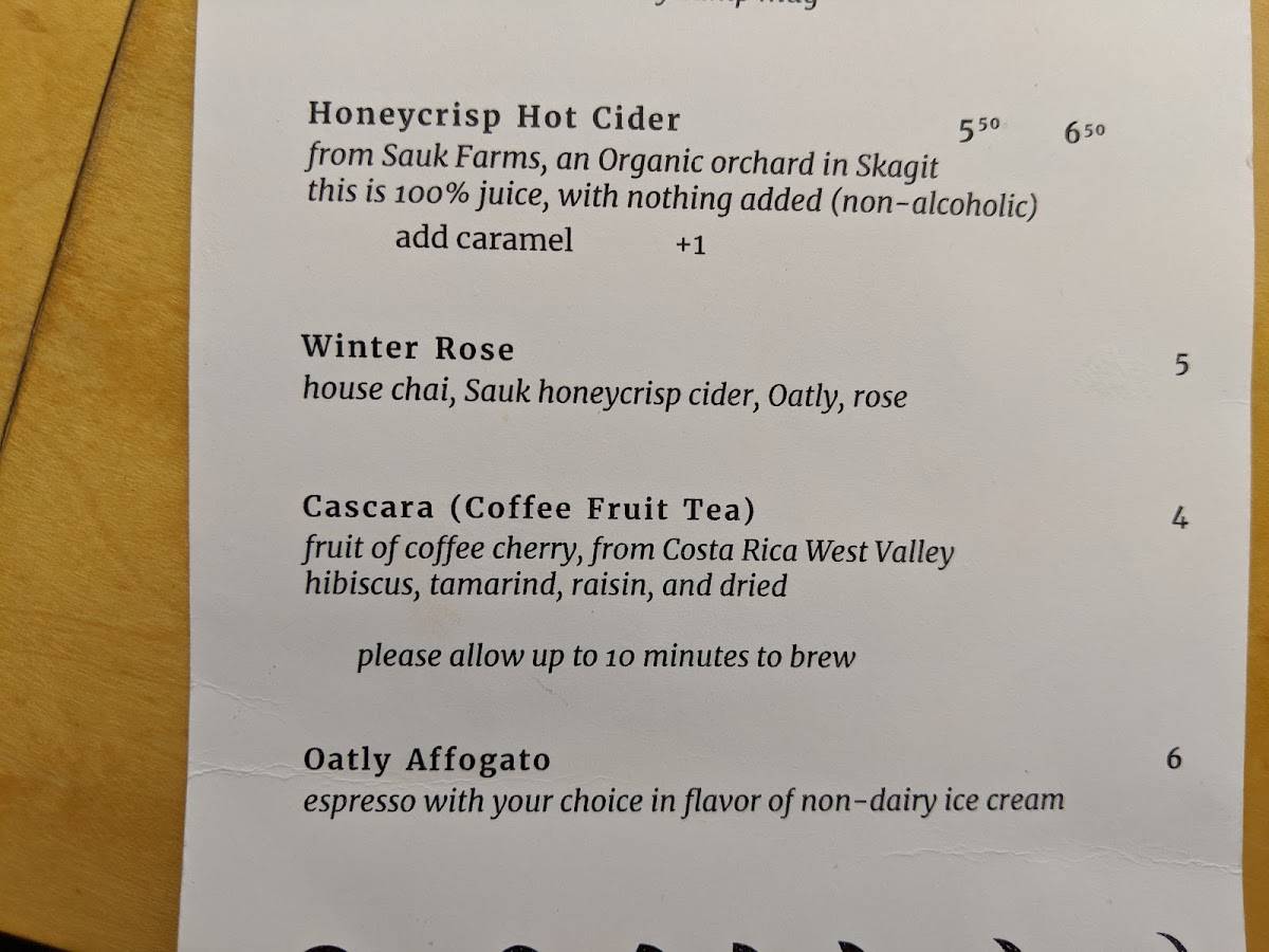 Menu at Camber Coffee cafe, Bellingham