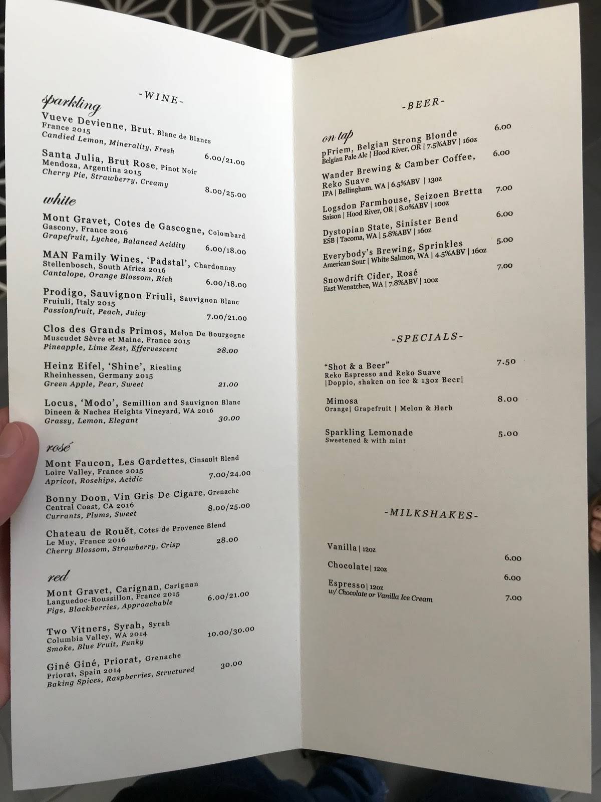 Menu at Camber Coffee cafe, Bellingham