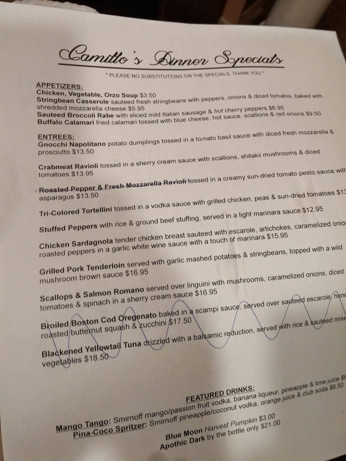Menu at Camillo's Restaurant & Pizza, Sayreville