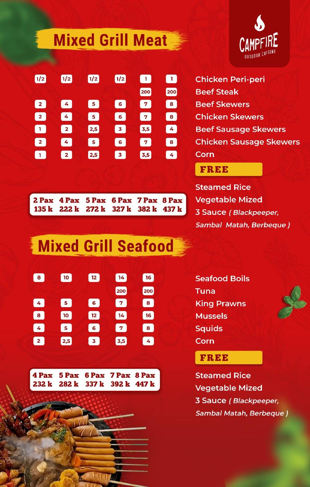 Menu at Campfire Outdoor Cuisine Batu restaurant, Batu