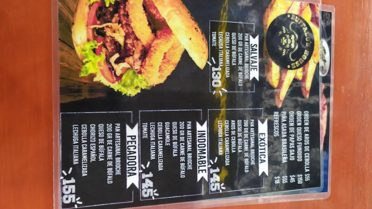 Carta del restaurante Buffalo's House, Cancún