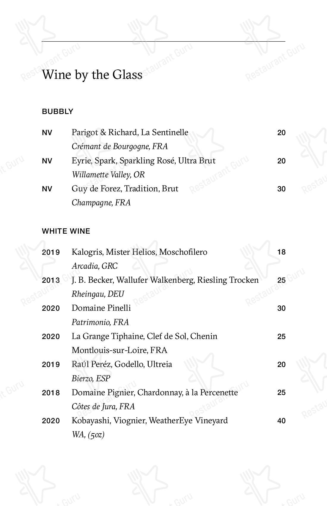 Menu at Canlis restaurant, Seattle