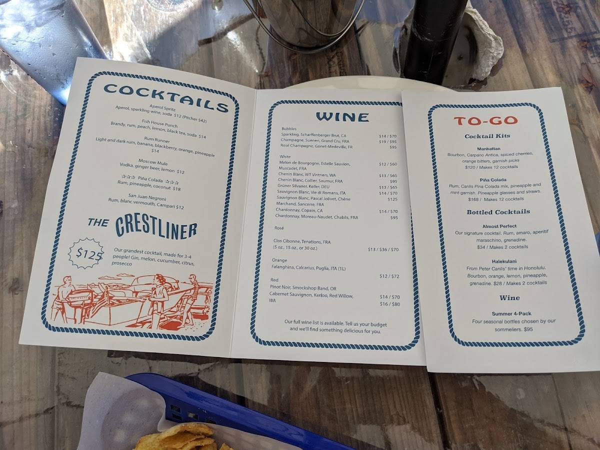 Menu at Canlis restaurant, Seattle